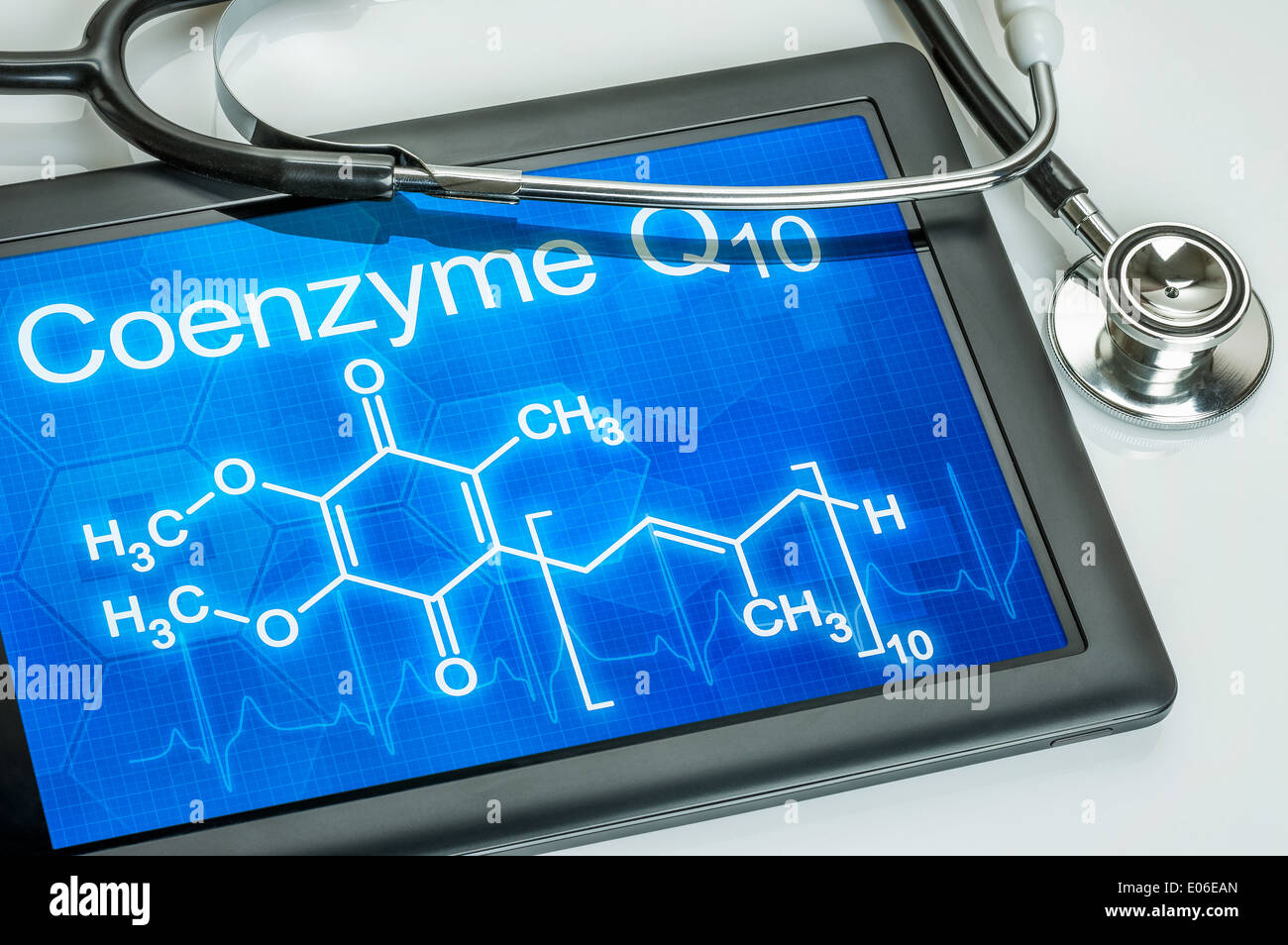 Tablet with the chemical formula of Q10 Stock Photo - Alamy