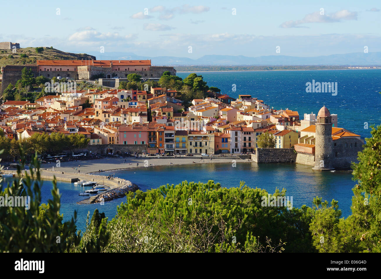Collioure, coastal village in the south of France, Mediterranean sea ...