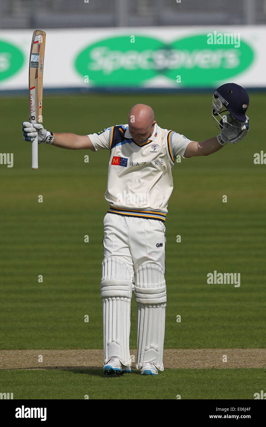 Cheester Le Street, UK. 4th May, 2014. Yorkshire's Adam Lyth ...