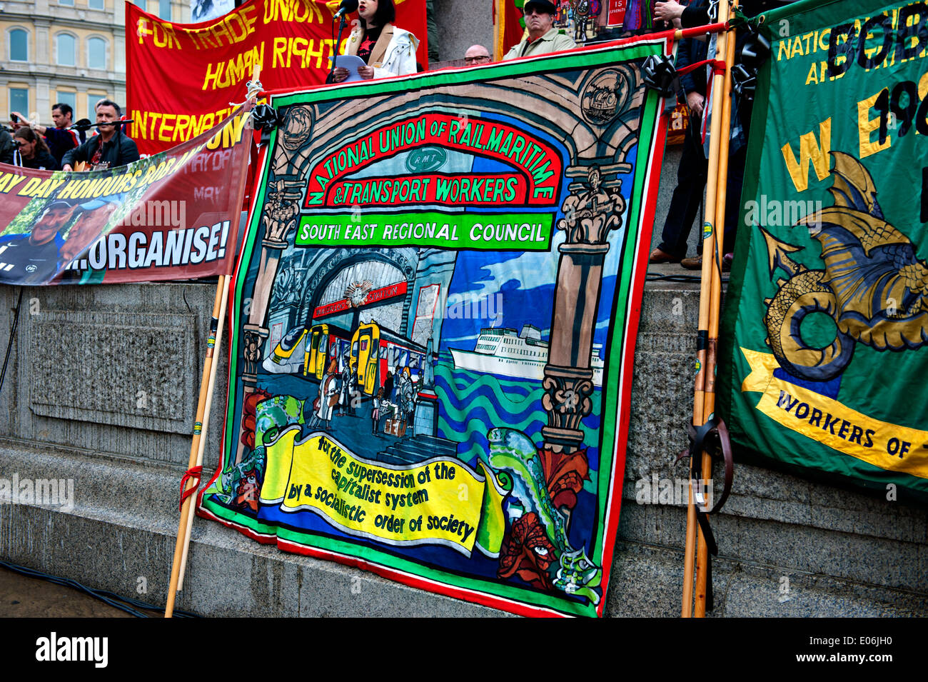 Trade union banners seen at a Mayday Rally in London Stock Photo - Alamy