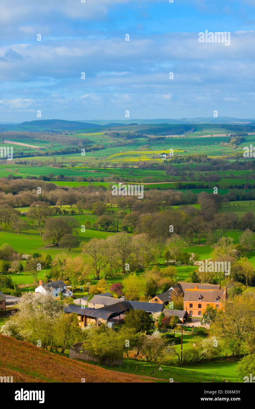 The village of Asterton in Spring from the Longmynd, Church Stretton ...