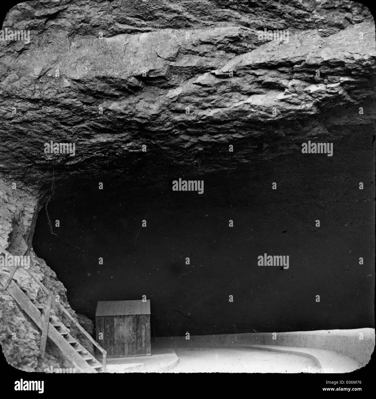 The ancient vault at Mas d'Azil, captured in black and white, reveals a ...