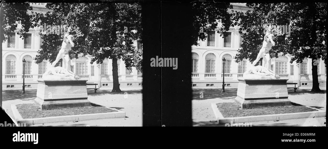 This photograph depicts the statue of Abel and Cain in Luchon, France ...