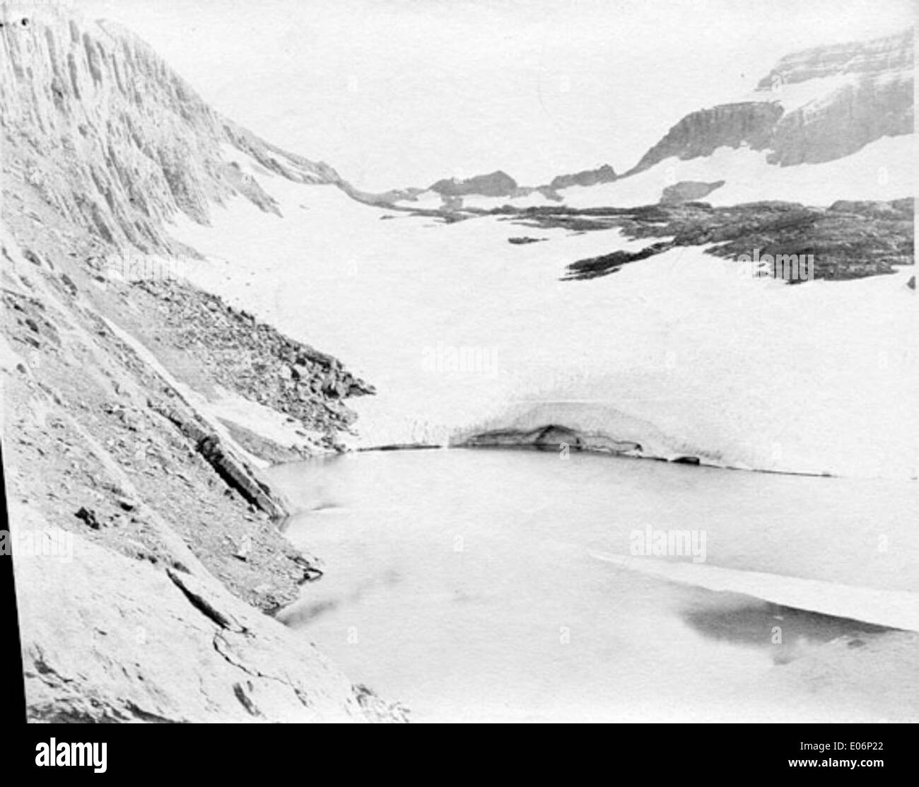 A photograph of the frozen lake at Mount Perdu, with an ice cave ...