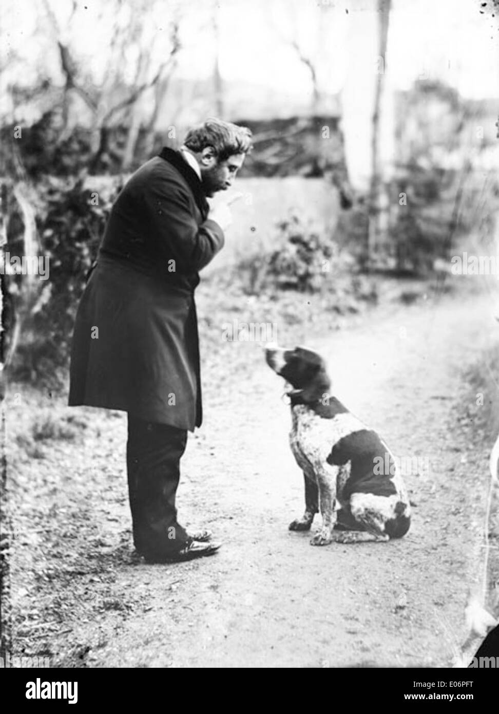 A photograph from 1859 depicting Mr. Vidal and his dog in Auch, Gers ...