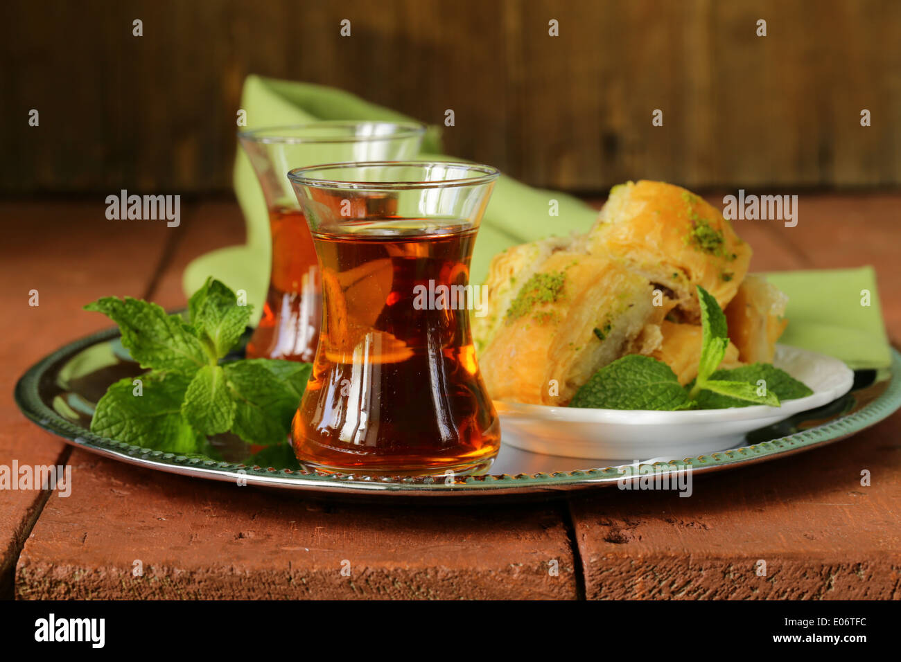 traditional Arabic Turkish tea served with fresh mint Stock Photo - Alamy