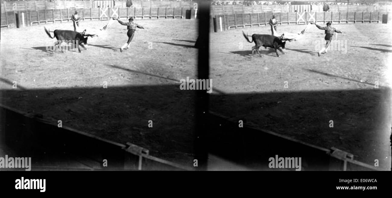 This image features a scene from a traditional Spanish bullfighting ...