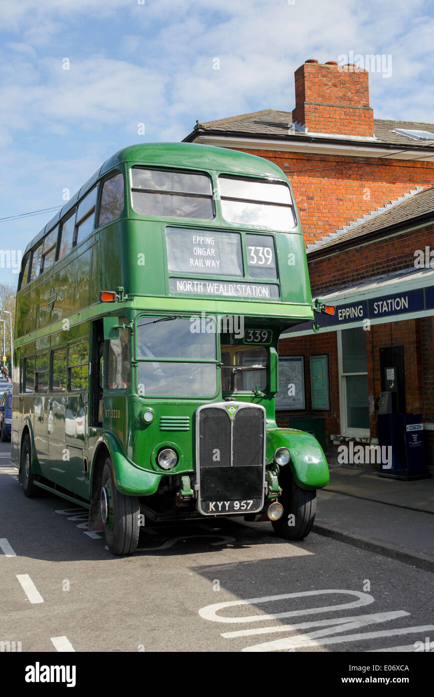 A green double decker routemaster bus Stock Photo - Alamy
