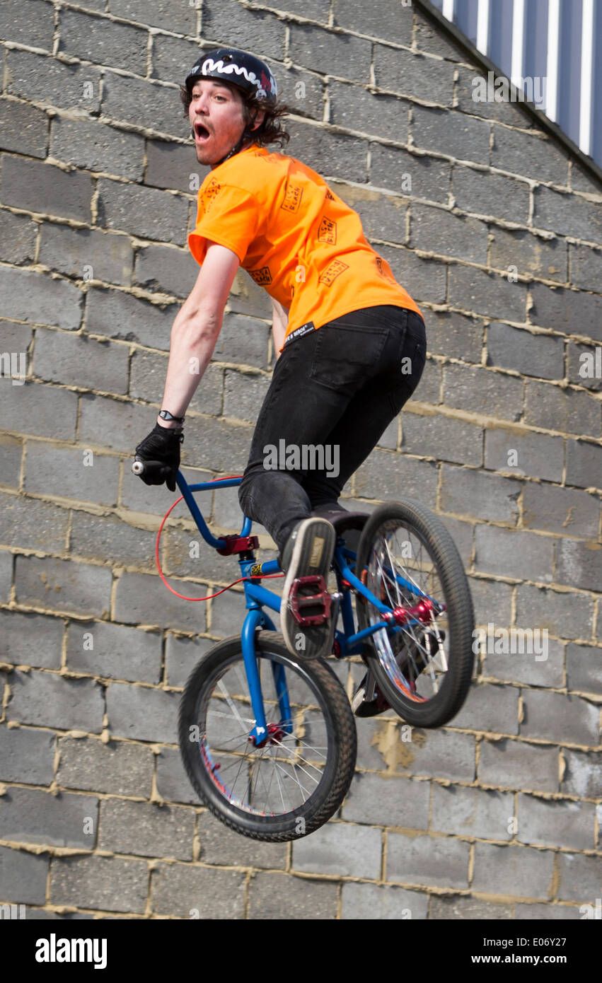 London, UK. 5th May 2014. BMX riders performing at the London ...