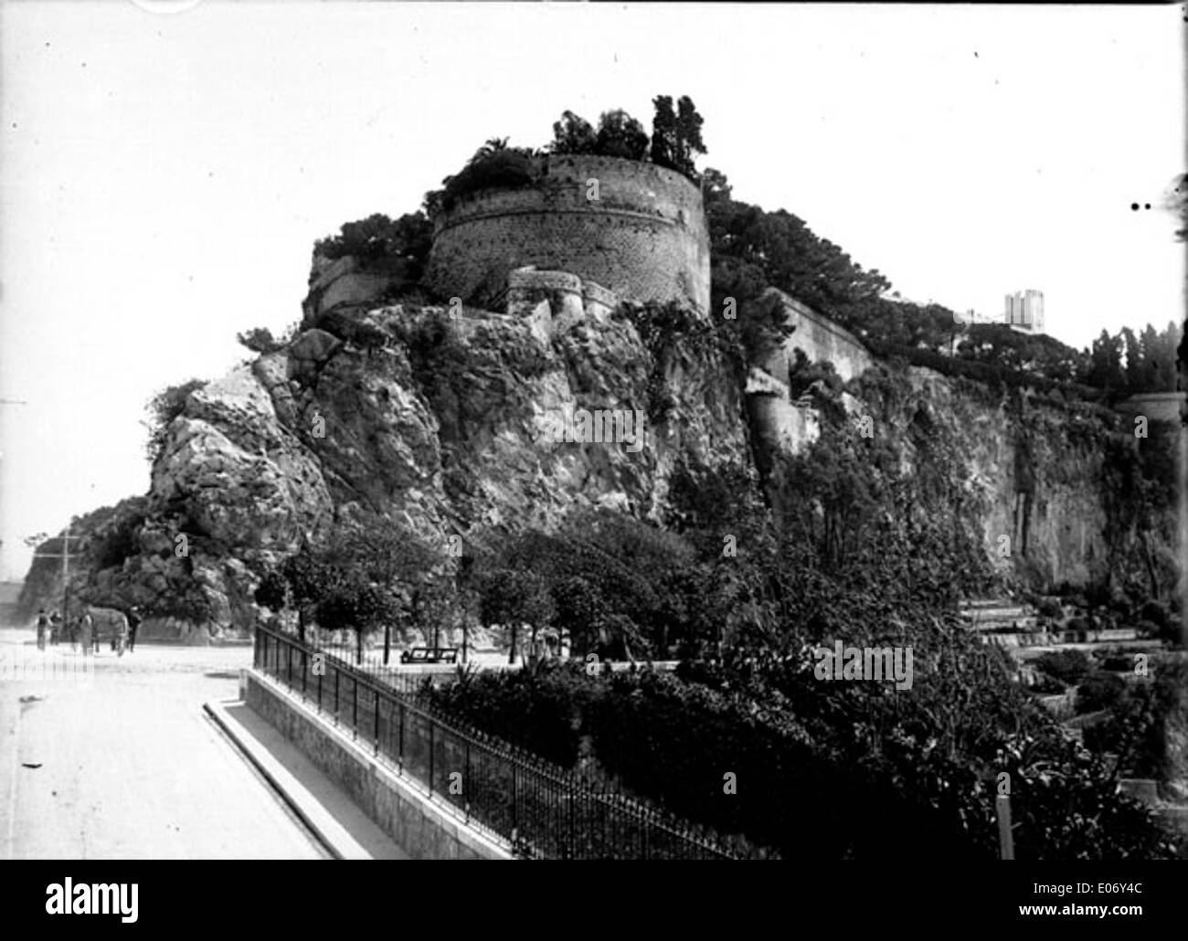 A photograph of an old fortified tower on a rock in Monaco, taken in ...