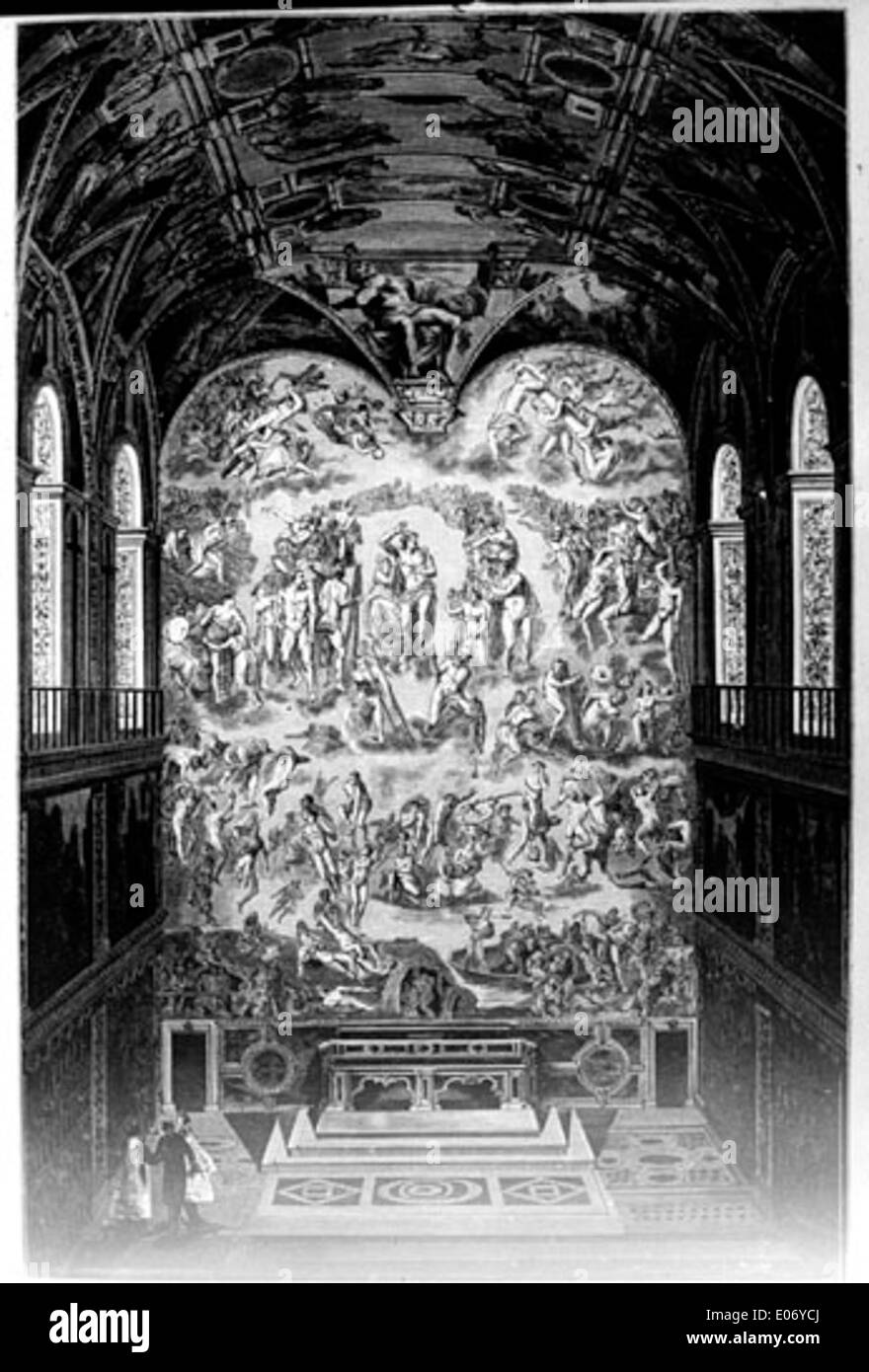 A painting depicting the murals in the Sistine Chapel, Vatican ...