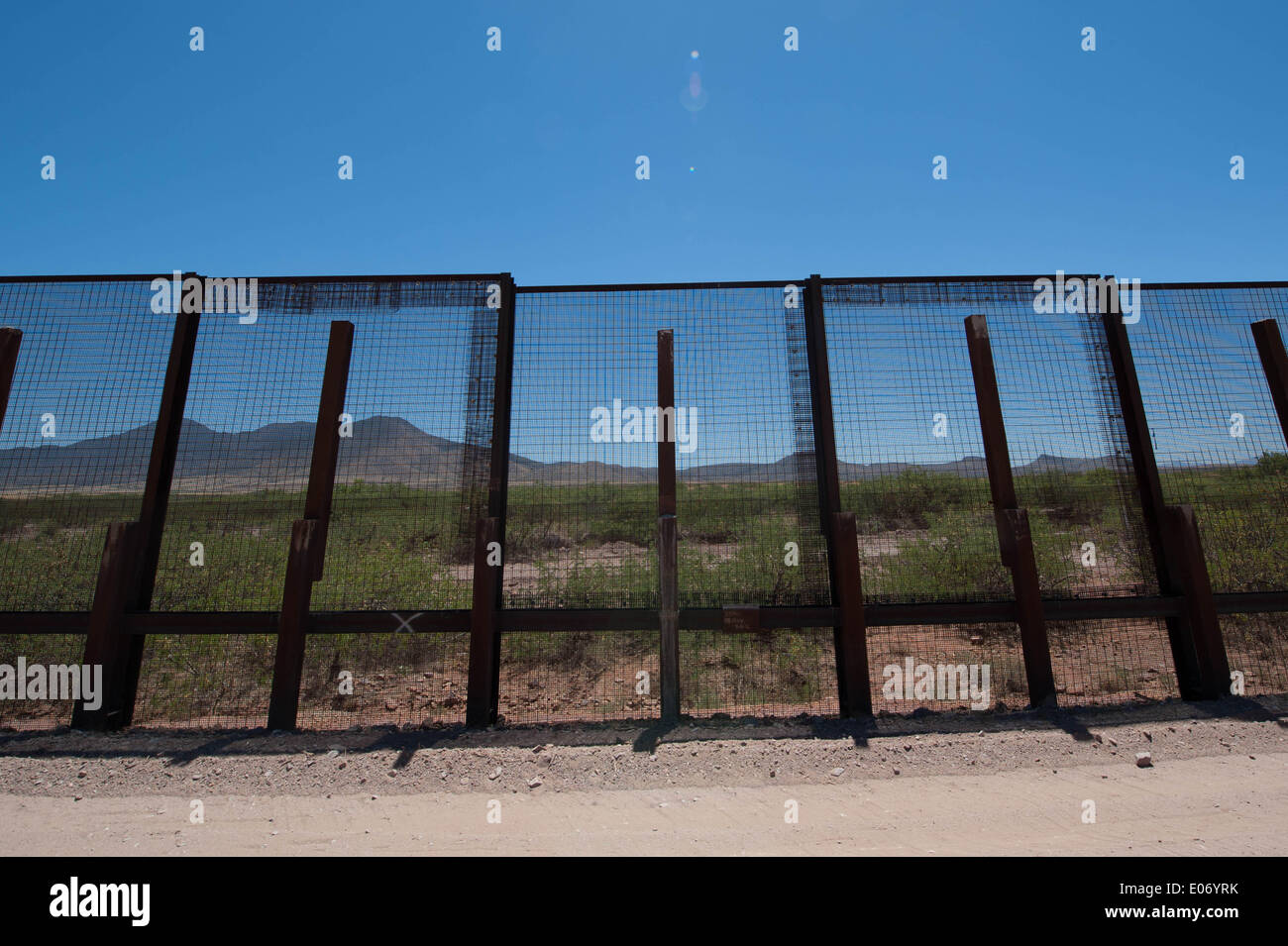 Naco, Arizona, USA. 28th Apr, 2014. Damaged and repaired sections of ...