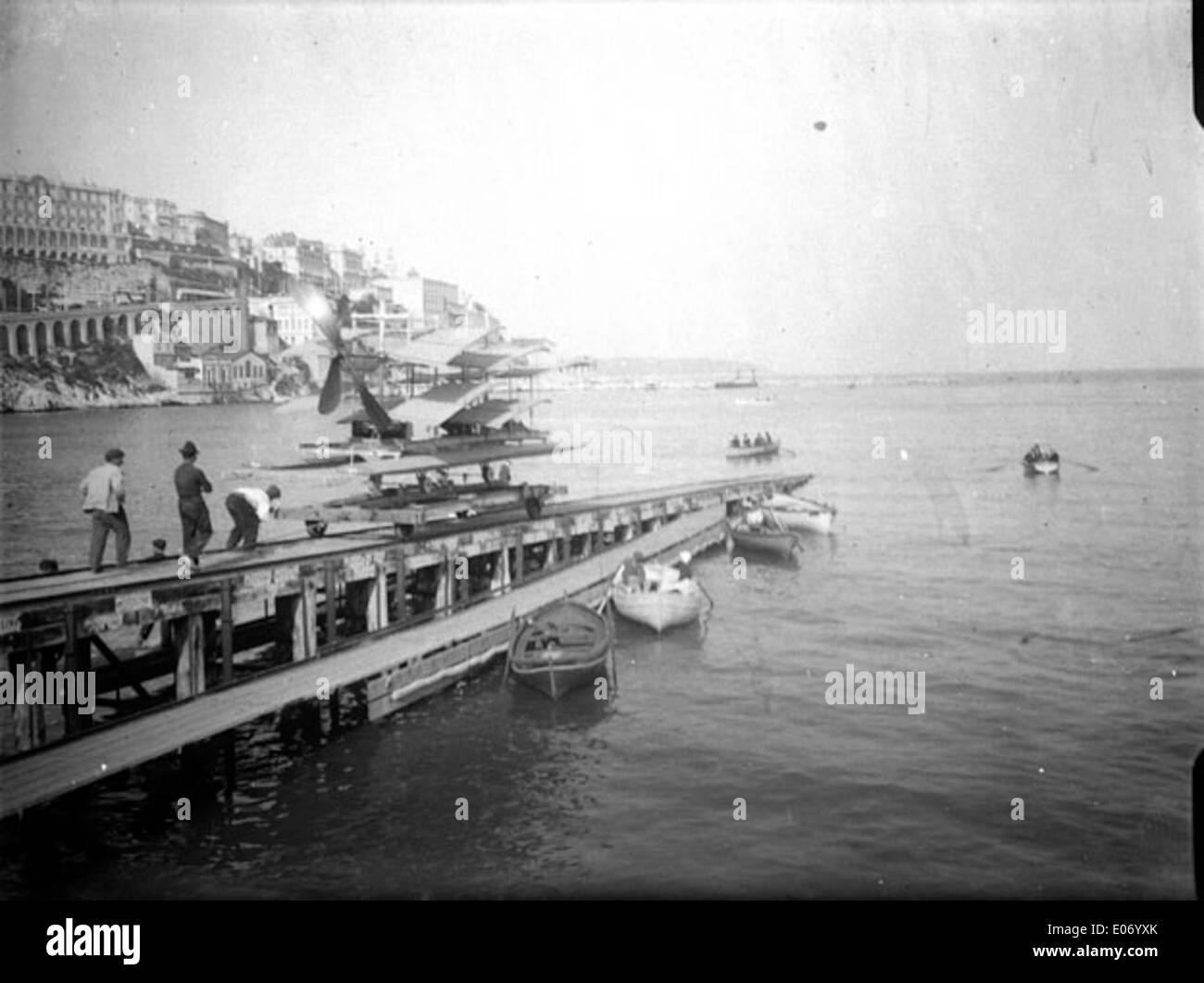 A photograph from April 1909 showing the launching of a hydroplane in ...