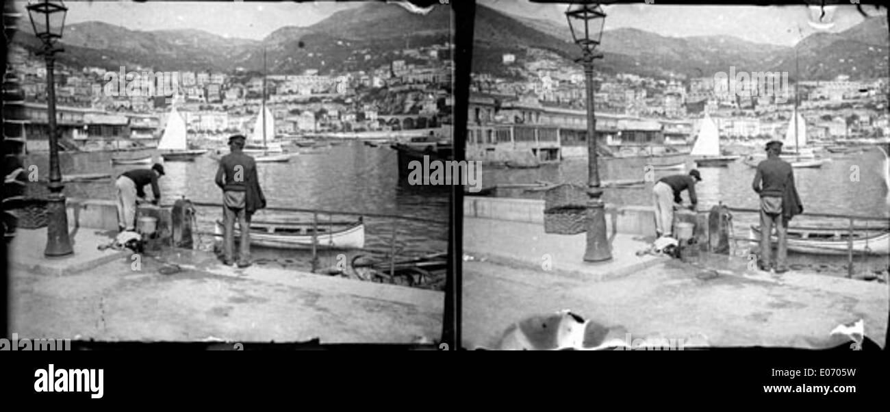 Photograph of the port in Monaco, taken in April 1905, showing the ...