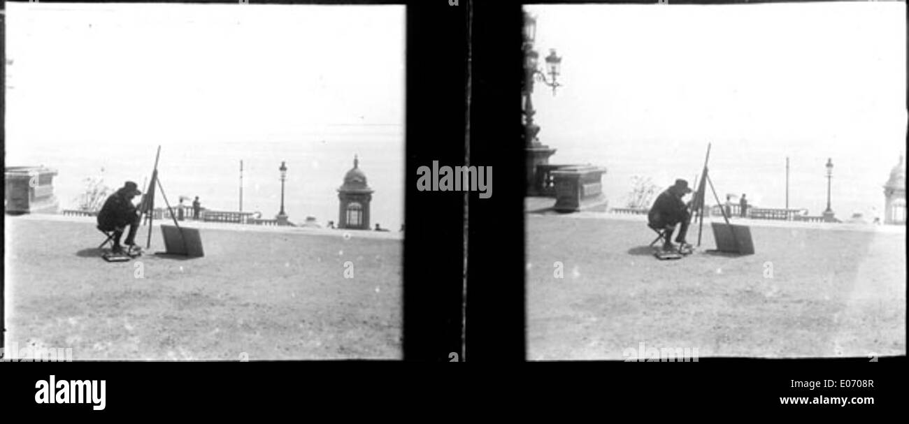 The photograph shows a painter at his easel on a terrace in Monte-Carlo ...