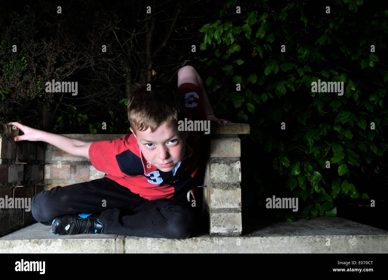 Boy young posing portrait garden Stock Photo - Alamy