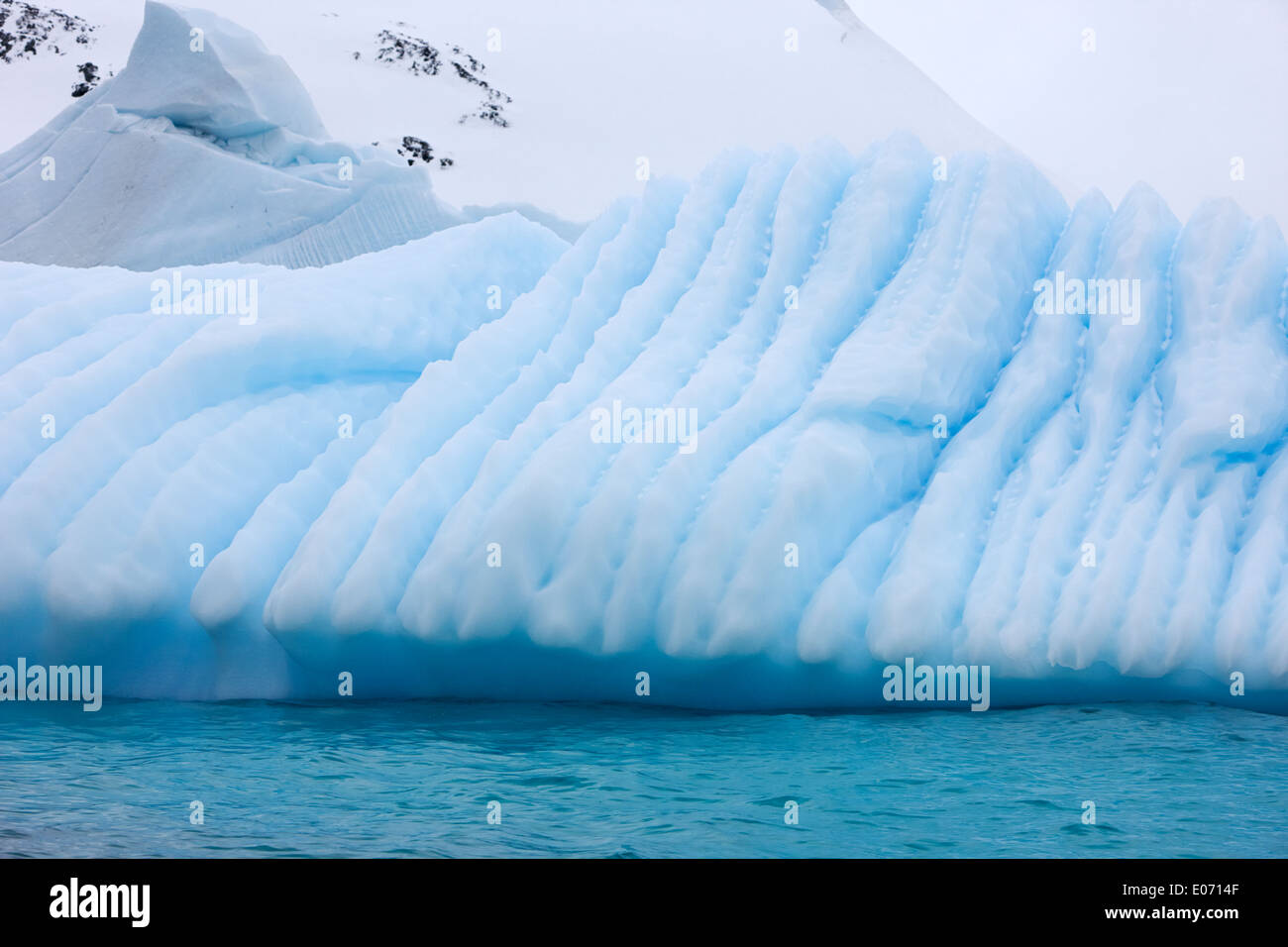 iceberg showing straight striped lines and water line erosion near ...
