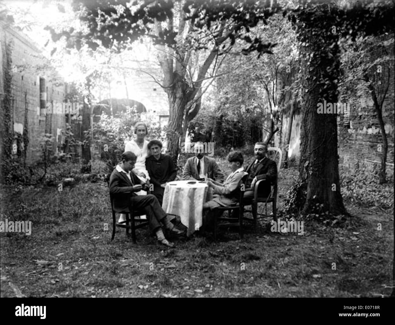 A portrait of the Jaron family in a park, located in Lamagist, Tarn-et ...
