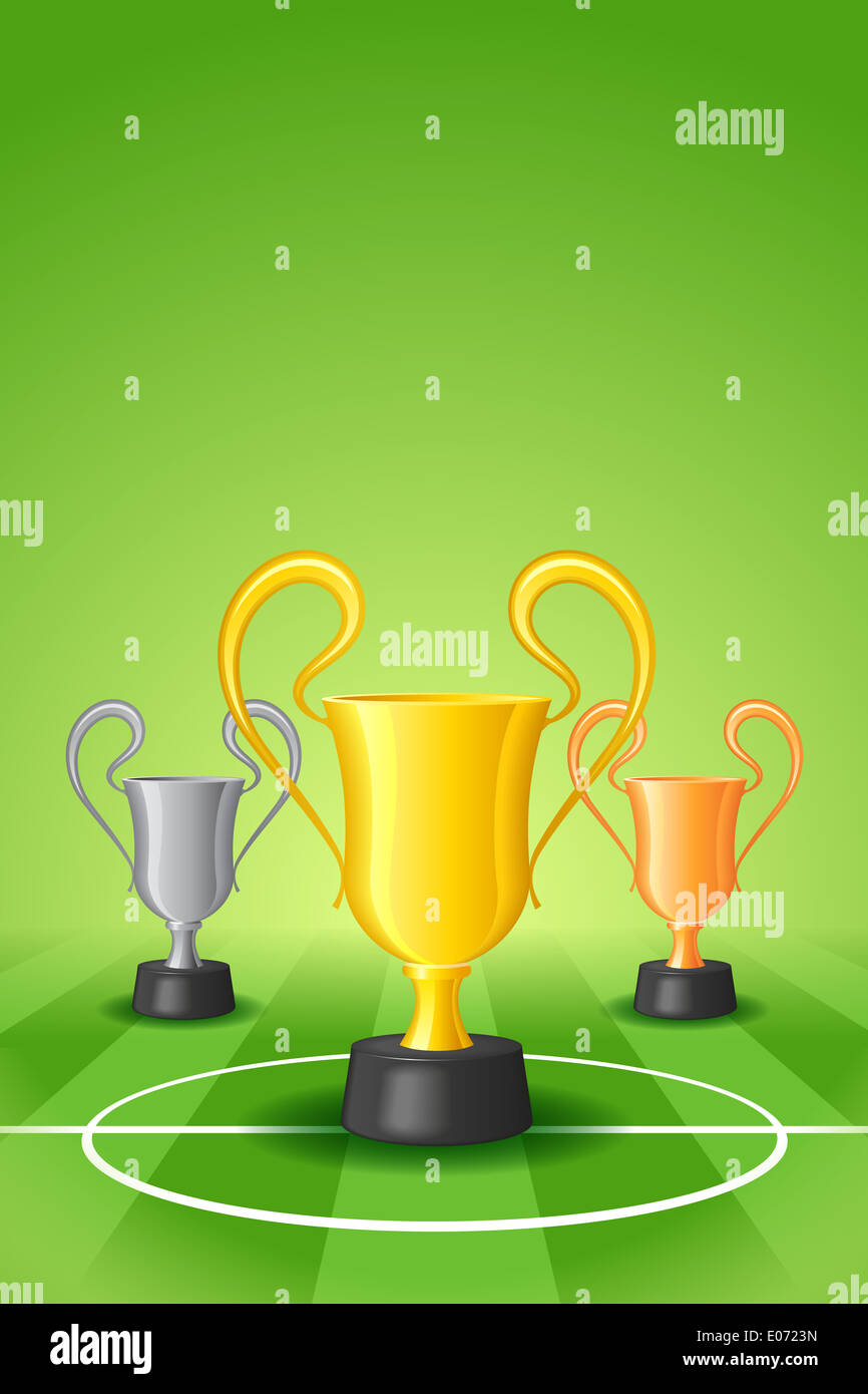 Soccer Background with Three Award Trophy on Gridiron Stock Photo - Alamy
