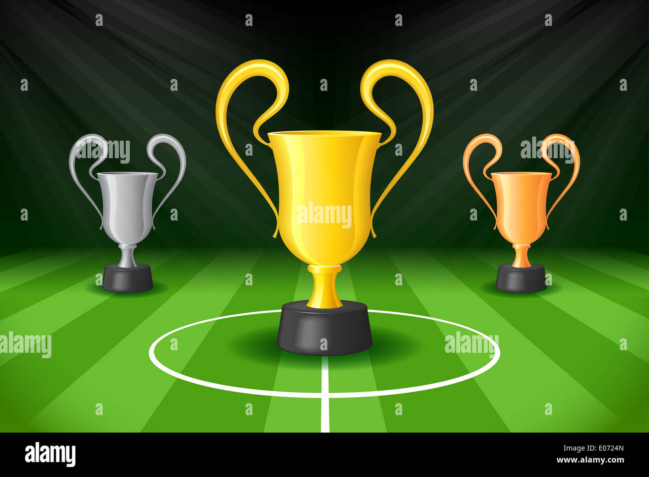 Soccer Background with Three Award Trophy on Gridiron Stock Photo - Alamy