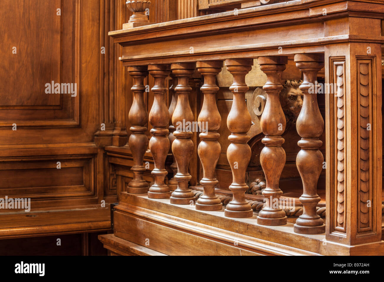 a luxurious wooden banister in a courtroom or a convention hall Stock ...