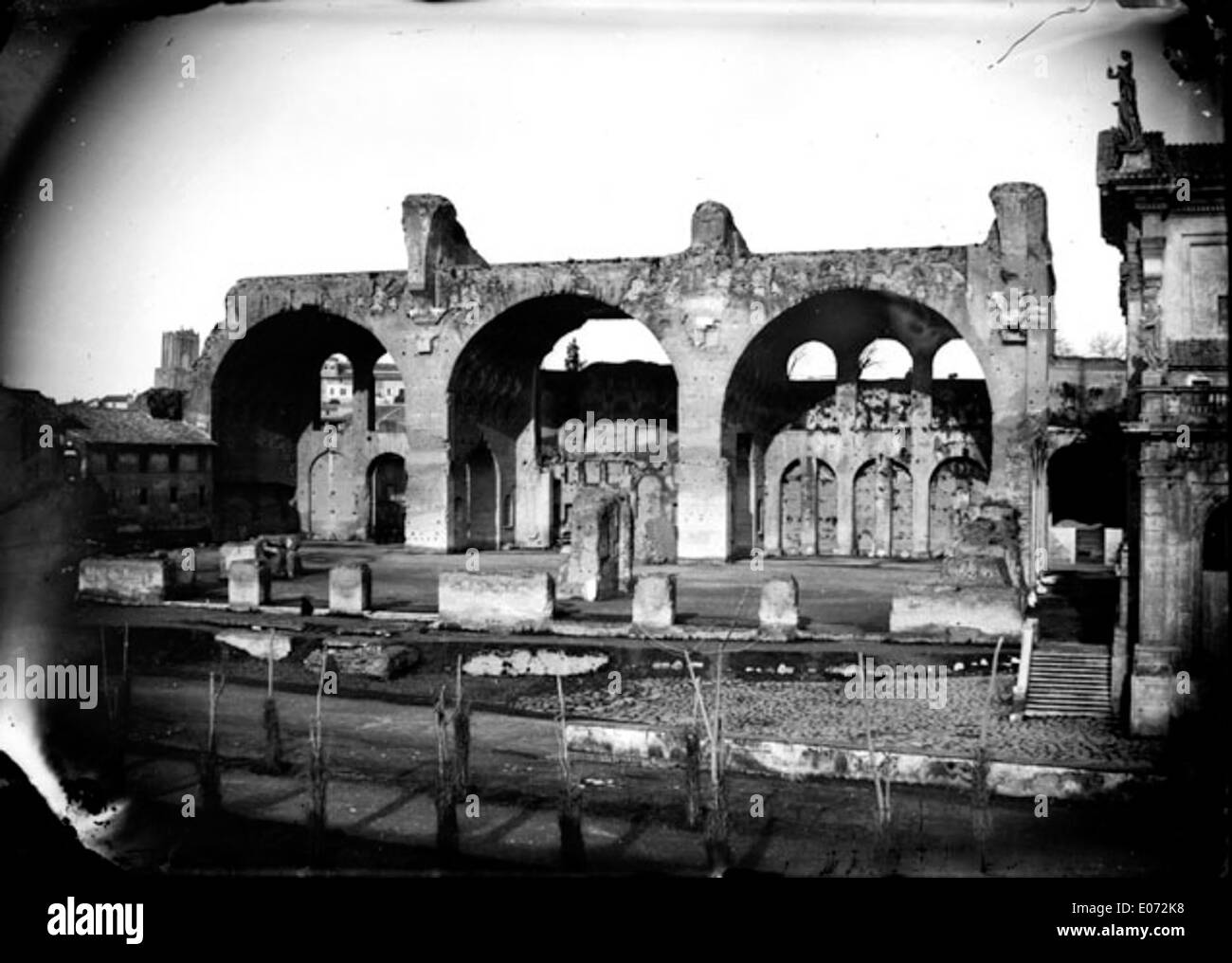This artwork depicts the ruins of the Basilica of Maxentius and ...