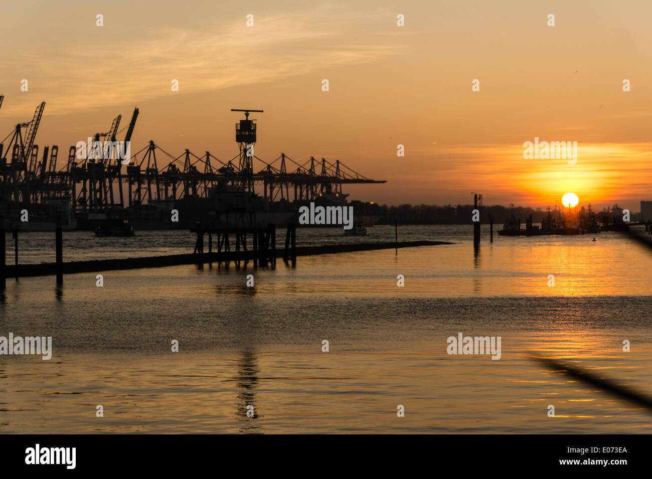 Sunset at the Docklands in Hamburg Altona Altstadt Stock Photo - Alamy