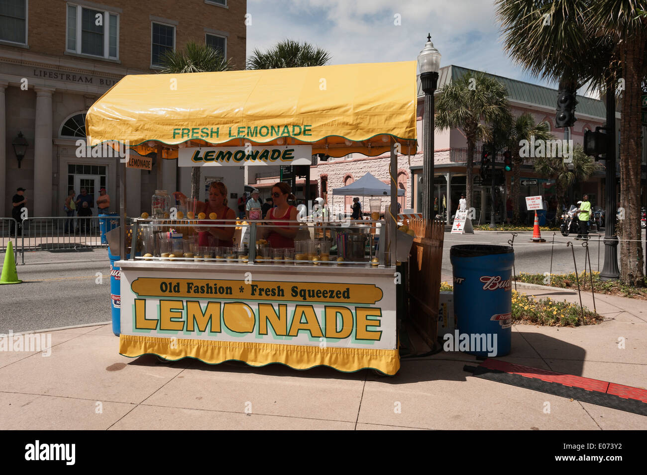 Girls operating a Lemonade Stand setup at curbside in Leesburg, Florida ...