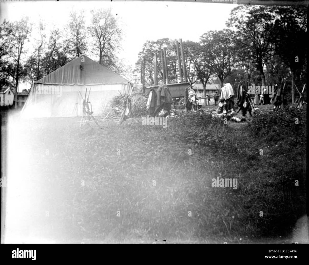 This artwork captures a military camp and bivouac scene, illustrating ...