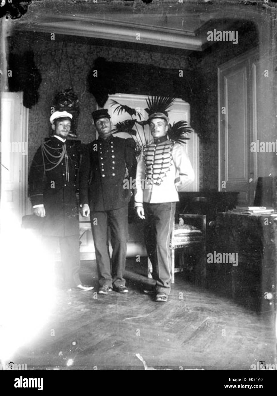 This French painting features a portrait of three officers in full ...