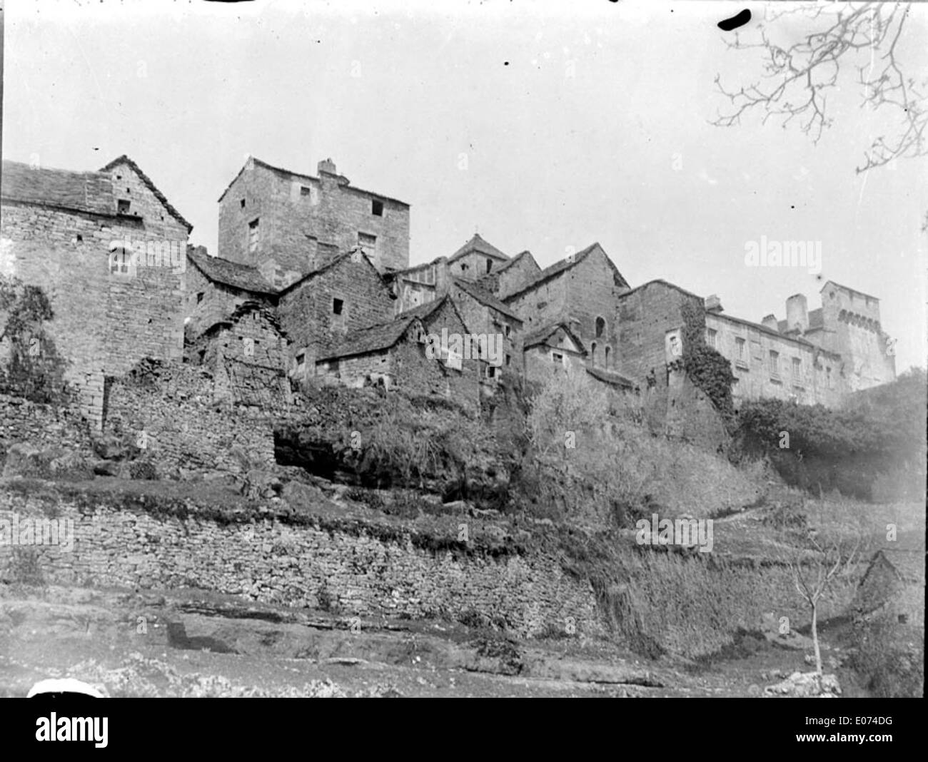 This 18th-century landscape depicts a perched village in France. The ...