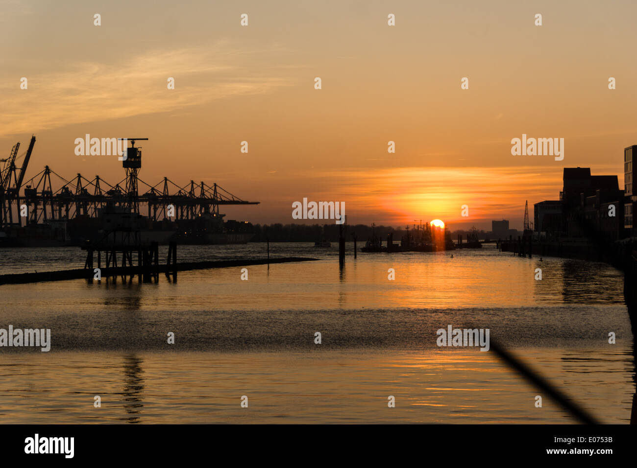 Sunset at the Docklands in Hamburg Altona Altstadt Stock Photo - Alamy