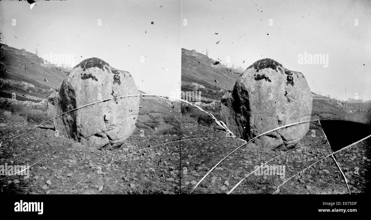 This image shows a large erratic block located near Luchon, a town in ...