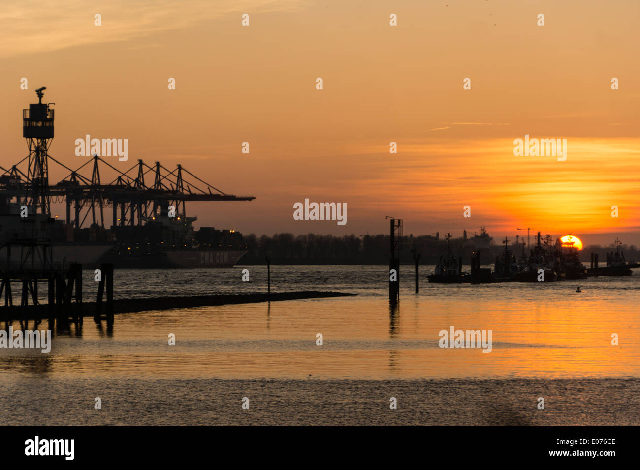 Sunset at the Docklands in Hamburg Altona Altstadt Stock Photo - Alamy