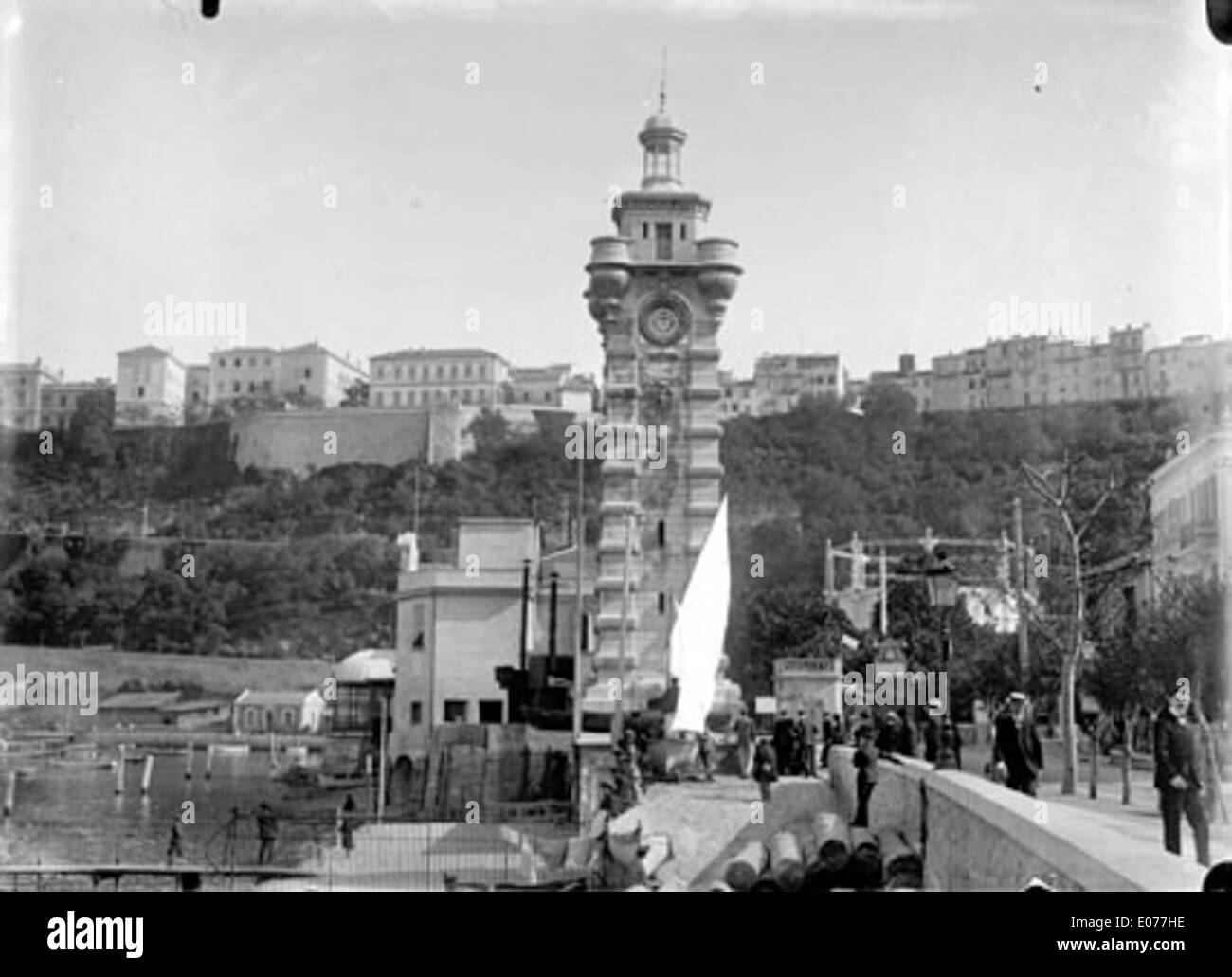 A historical photograph of the water tower (château d'eau) in Monaco ...