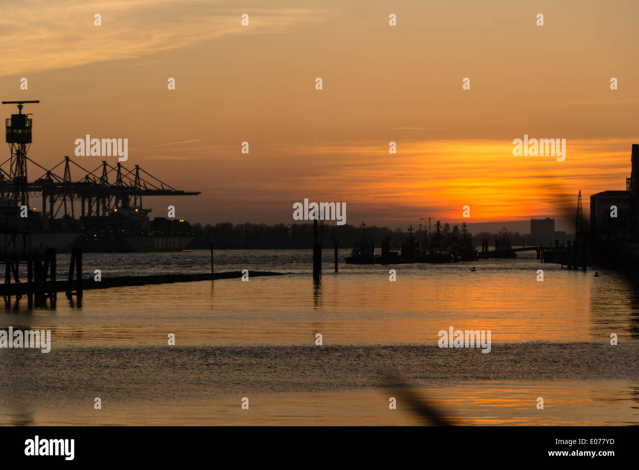 Sunset at the Docklands in Hamburg Altona Altstadt Stock Photo - Alamy