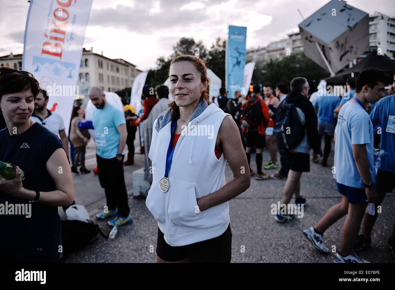 Thessaloniki, Greece. 4th May, 2014. An athlete after the finishing of ...