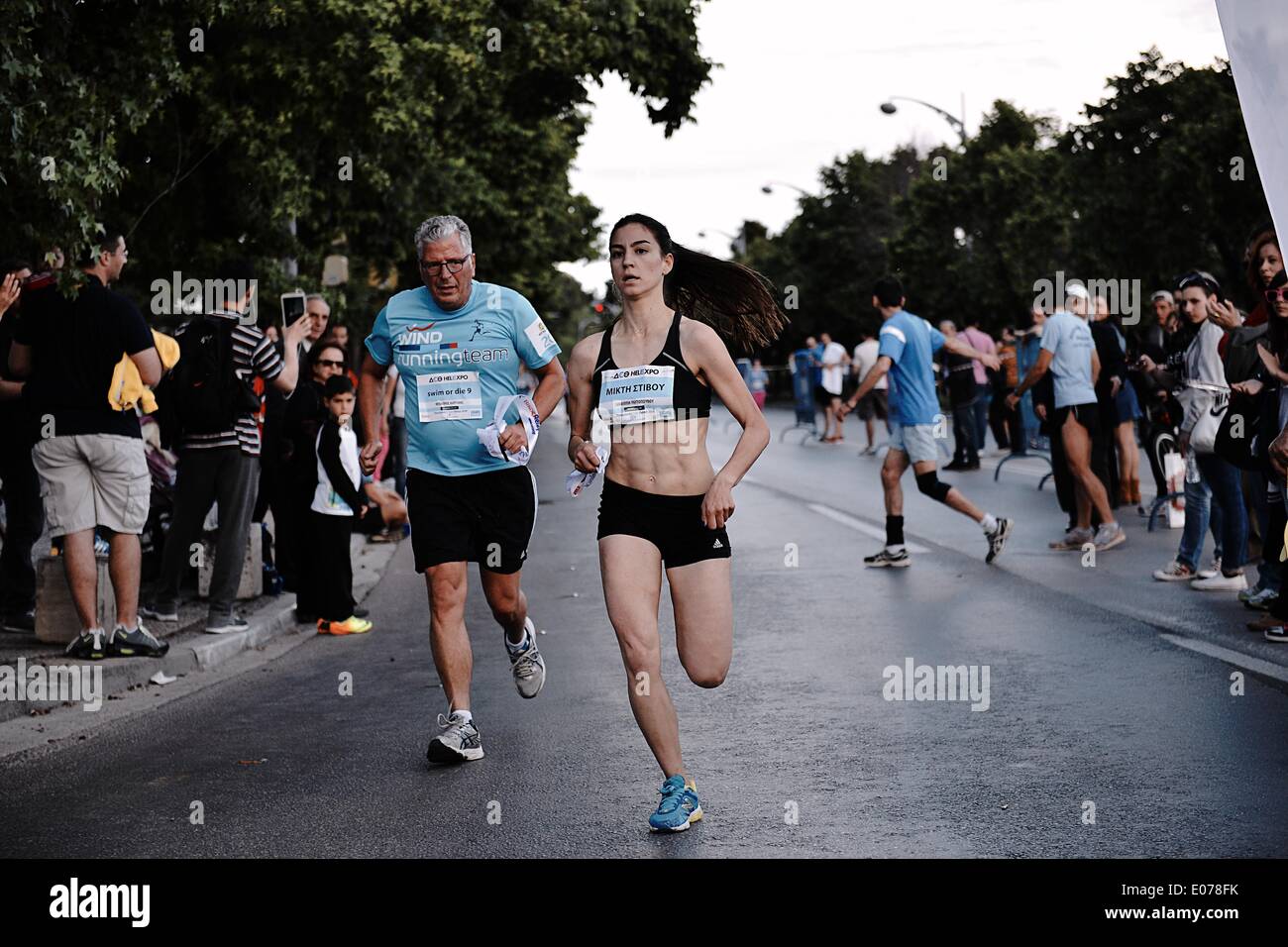 Thessaloniki, Greece. 4th May, 2014. Athletes runing during the street ...