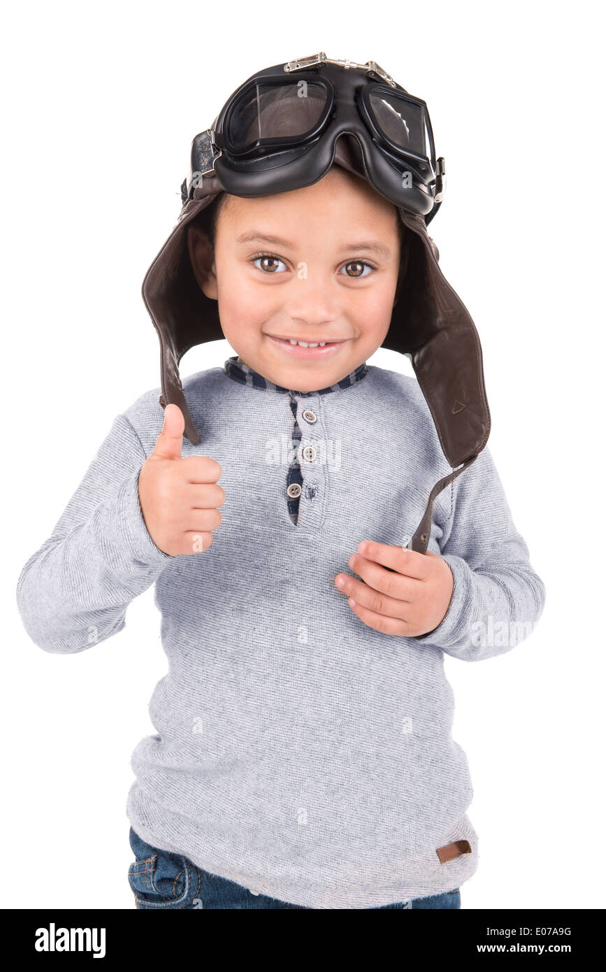 Young boy with pilot helmet isolated in white Stock Photo - Alamy