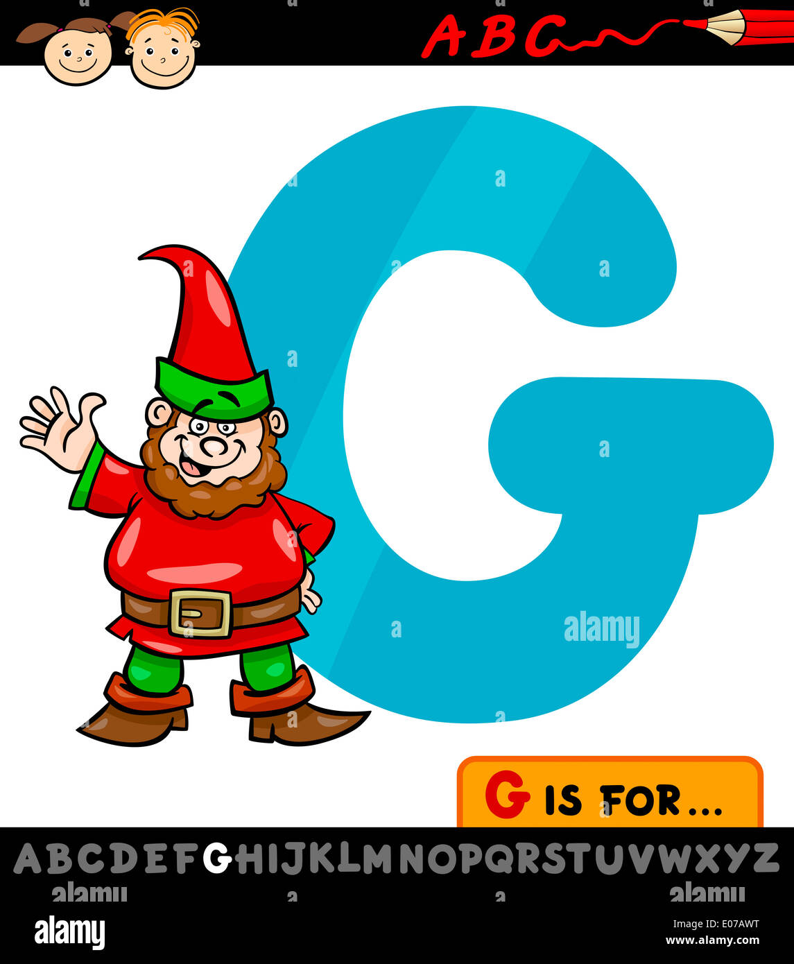 Cartoon Illustration of Capital Letter G from Alphabet with Gnome for ...