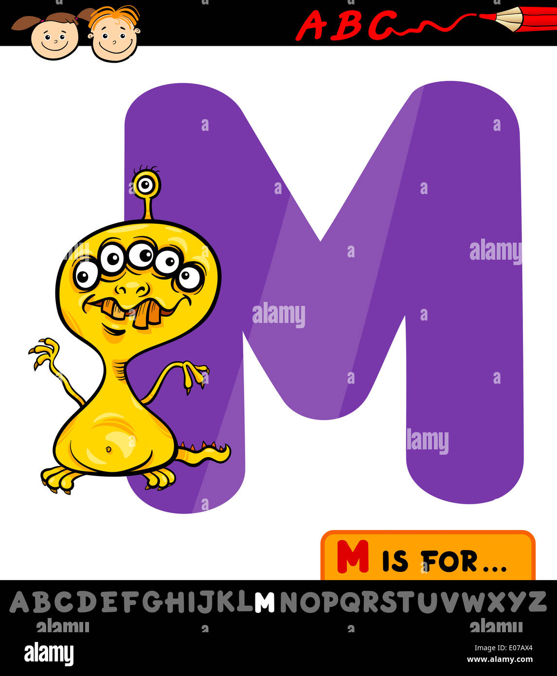 Cartoon Illustration of Capital Letter M from Alphabet with Monster for ...