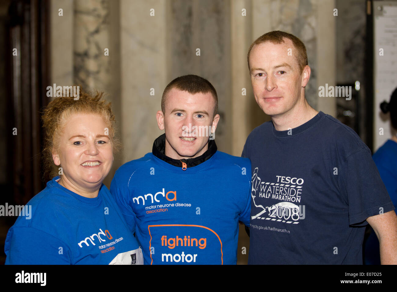 Belfast, UK. 5th May 2014. Olympic Boxer Paddy Barnes (Centre) who took ...