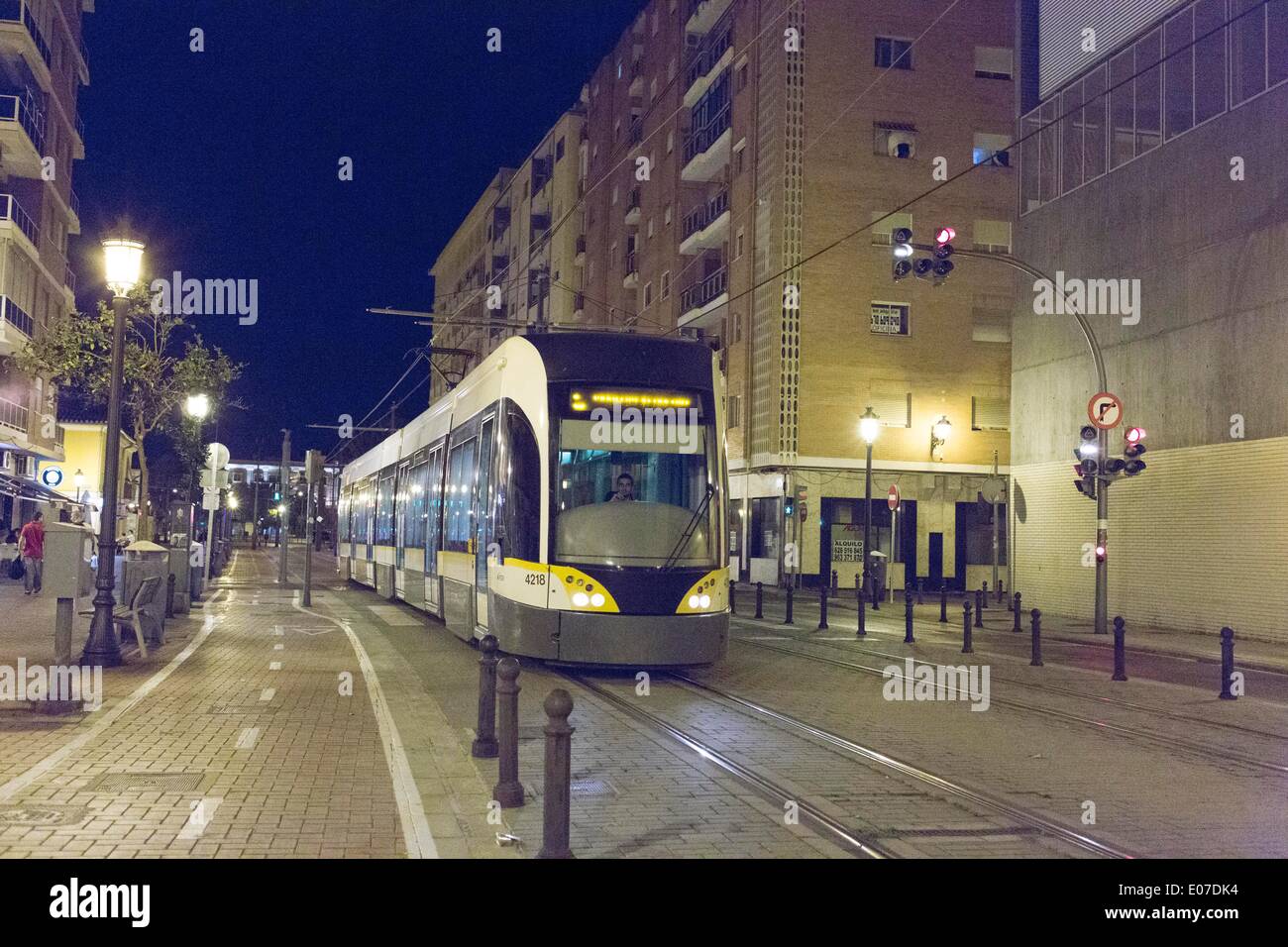 modern tramway crossing old fishermen's neighbourhood El Cabanyal ...