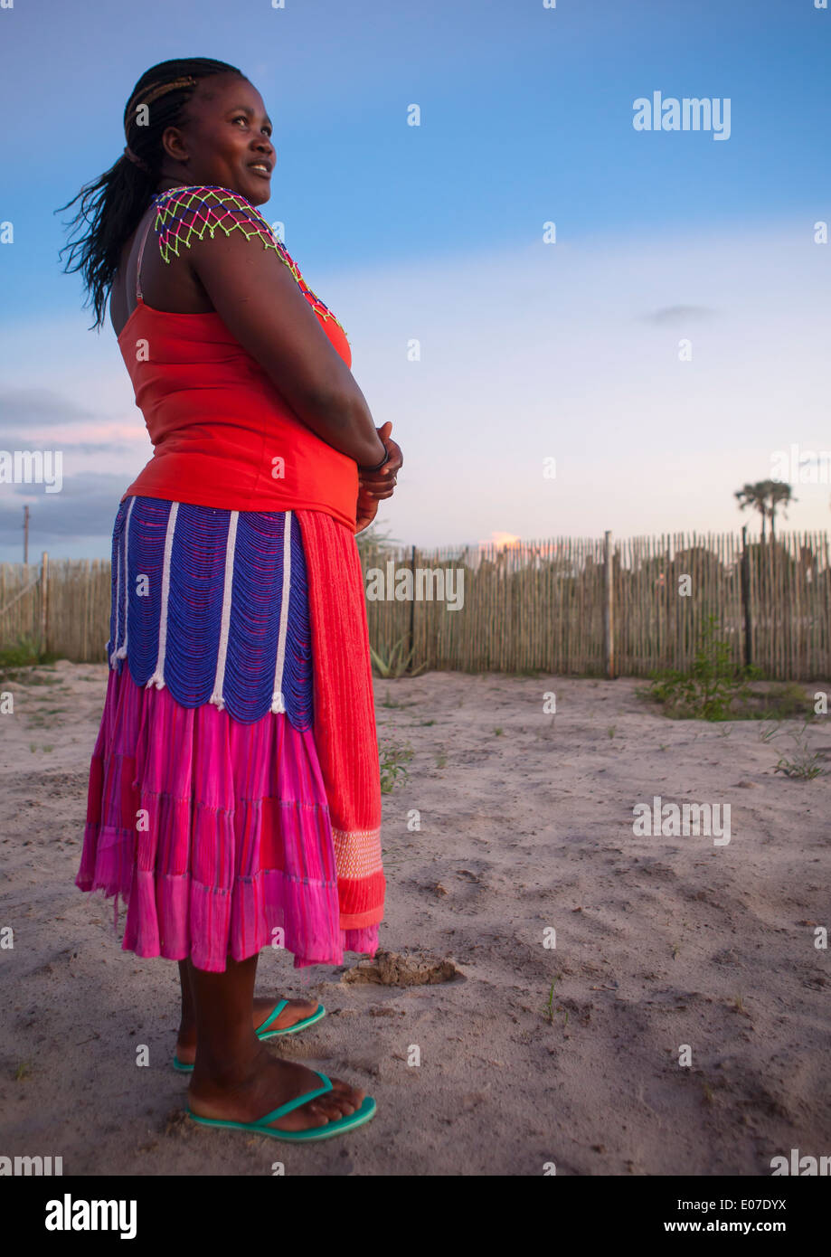 Ovambo Woman With Traditional Beaded Necklace, Ondangwa, Namibia Stock ...