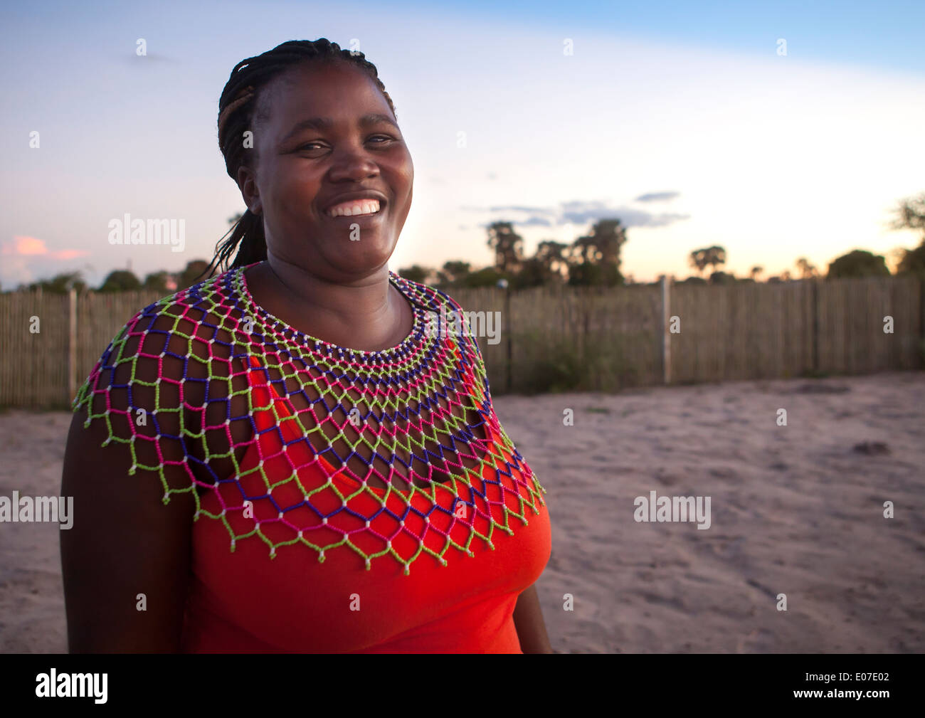 Ovambo Woman With Traditional Beaded Necklace, Ondangwa, Namibia Stock ...