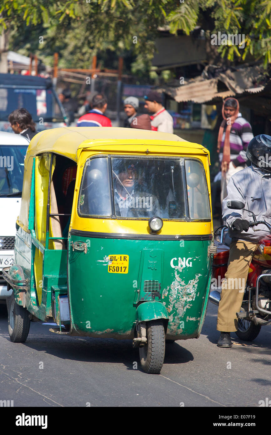 Rickshaw taxi in street delhi hi-res stock photography and images - Alamy