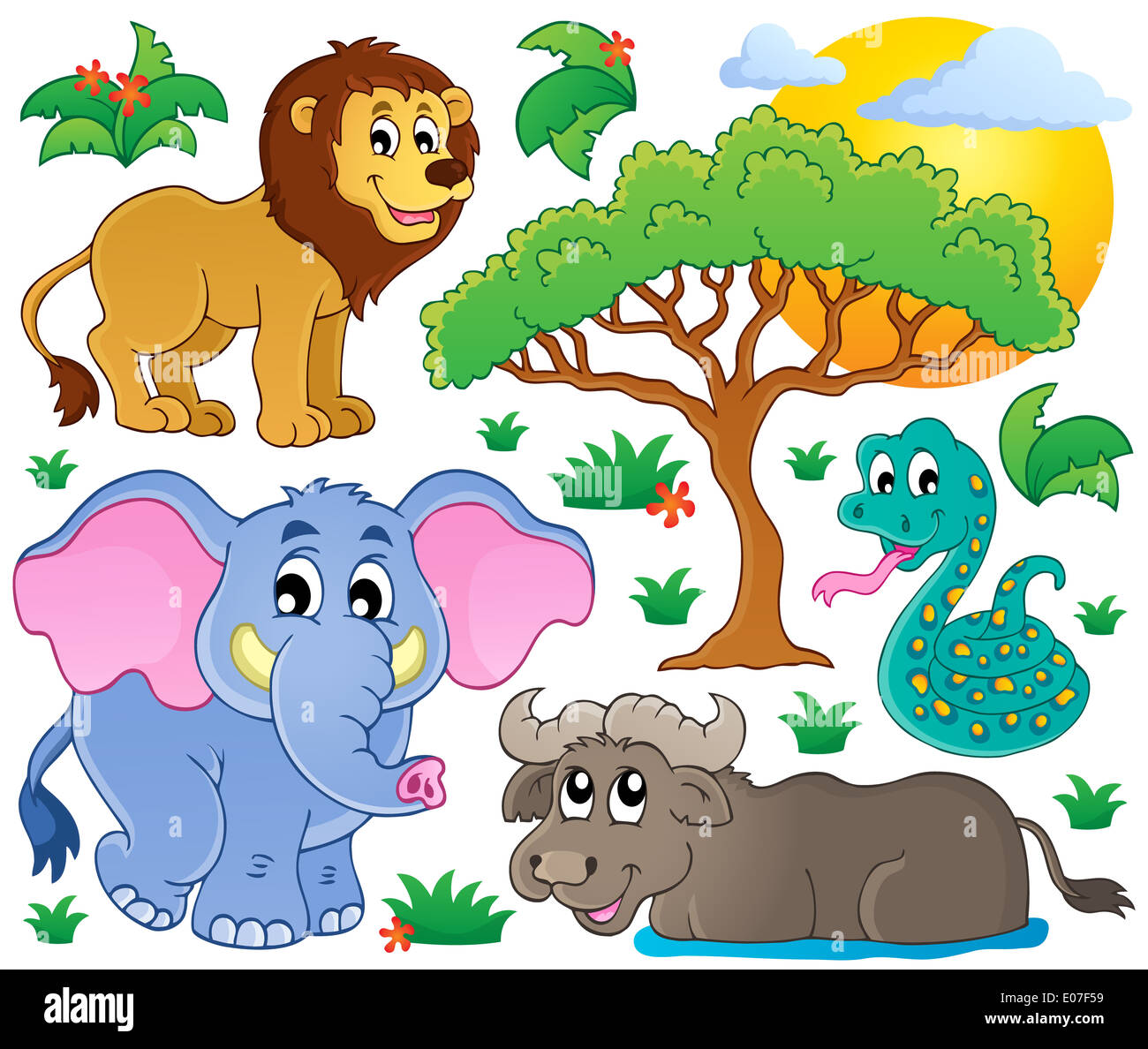 Cute African animals collection 2 - picture illustration Stock Photo ...