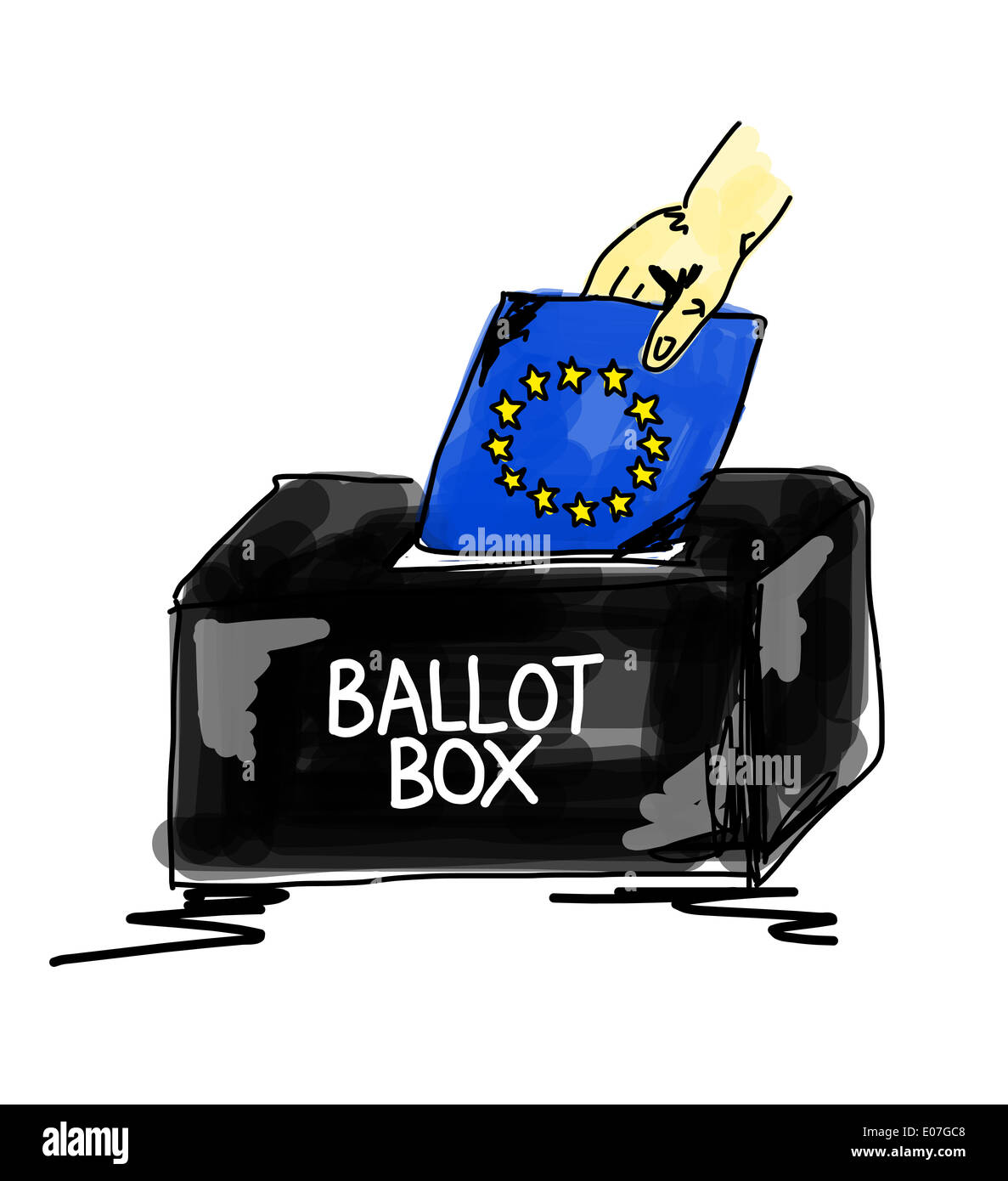 Illustration of person putting a voting slip into ballot box Stock ...