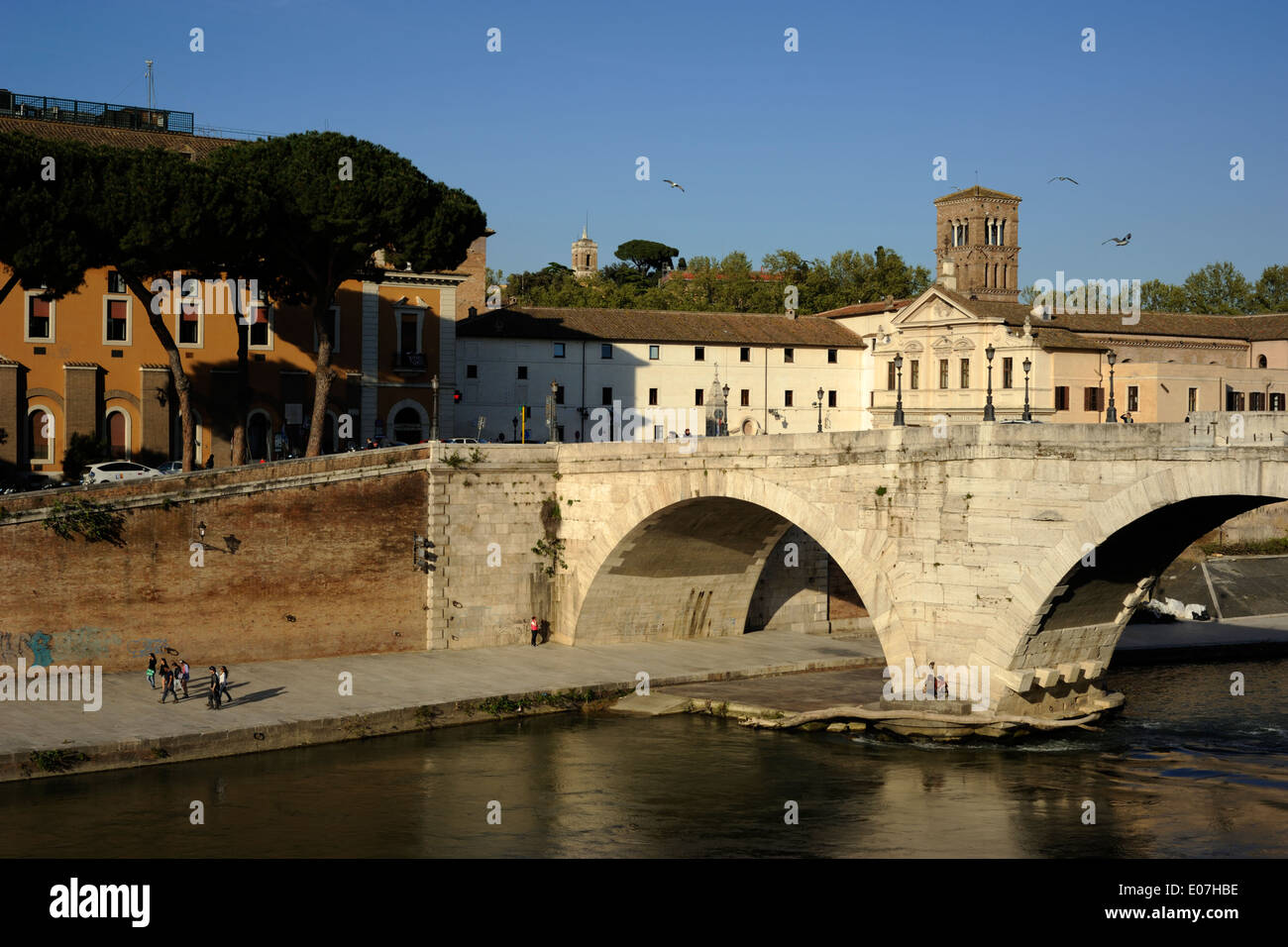 Italy, Rome, Tiber river, Isola Tiberina, Ponte Cestio, Pons Cestius ...