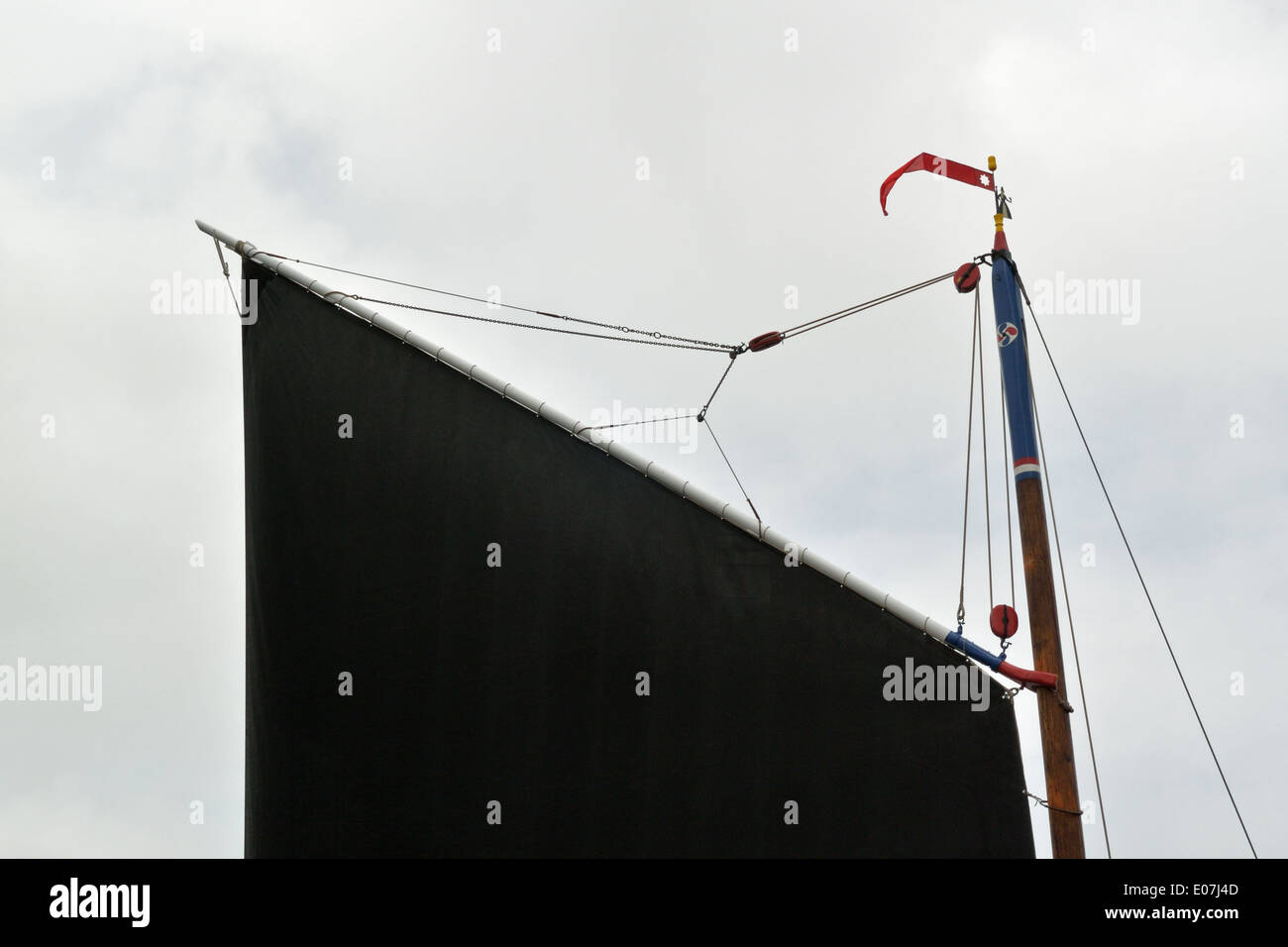 Mast and sail of the historic Norfolk trading wherry Albion Stock Photo ...